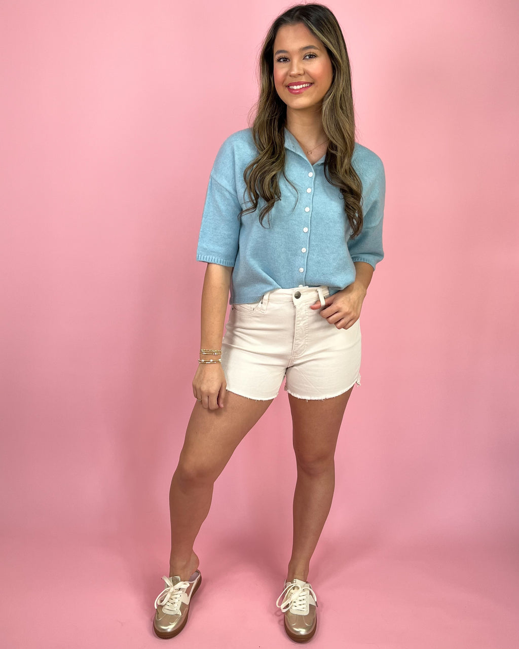 The Bare Basics Cream Denim Shorts – All About You